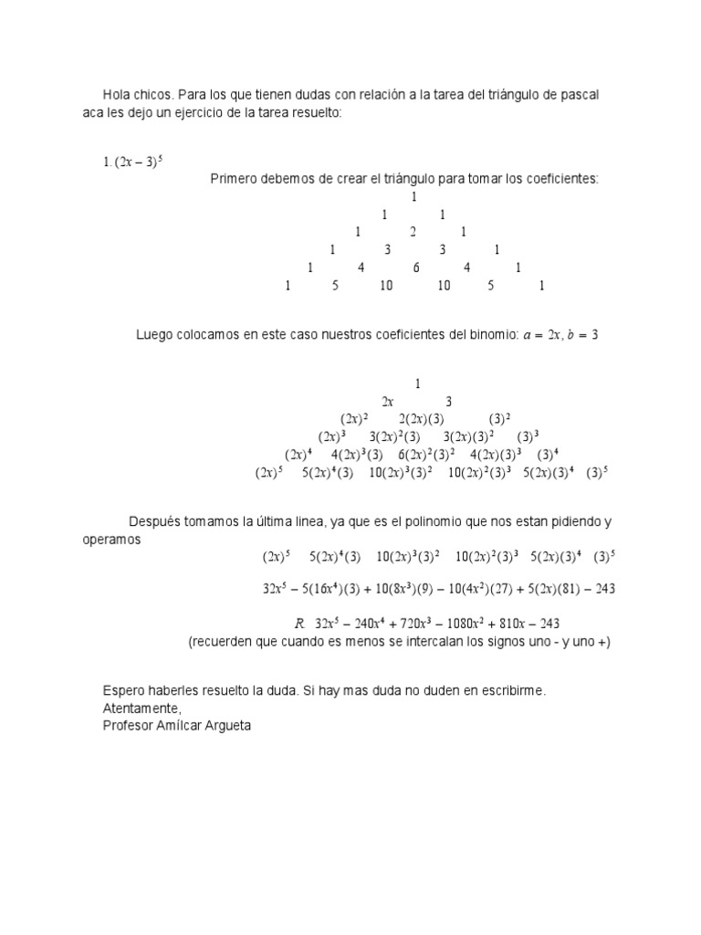 Ejercicio Triangulo de Pascal | PDF