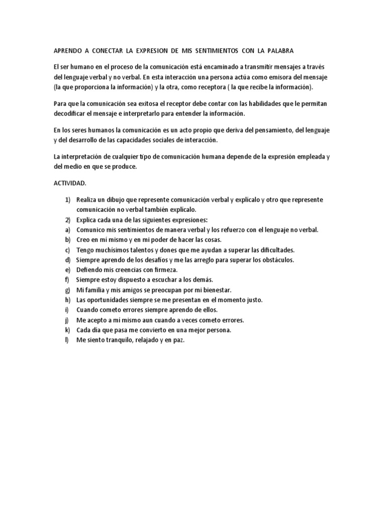 Expresión de Sentimientos en Comunicación | PDF | Crecimiento personal ...