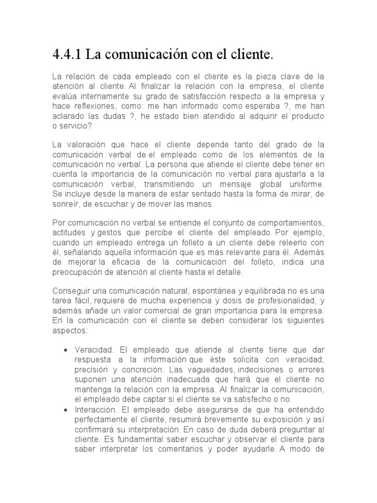 La Comunicacion Con El Cliente | PDF | Cliente | Comunicación no verbal