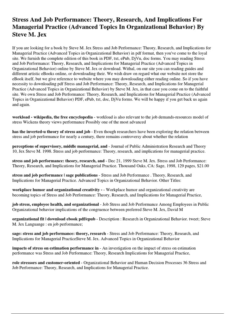 Stress and Job Performance | Download Free PDF | Occupational Stress ...