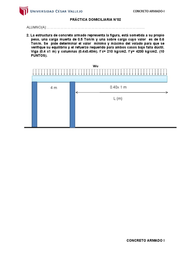 Práctica Concreto Armado Domiciliaria N02 Unidad N02 Ucv 4 | PDF