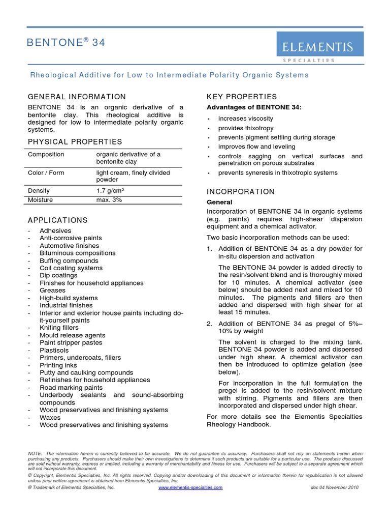 Bentone 34 PDF | PDF | Paint | Materials