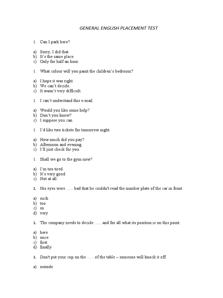 General English Placement Test | PDF | Art