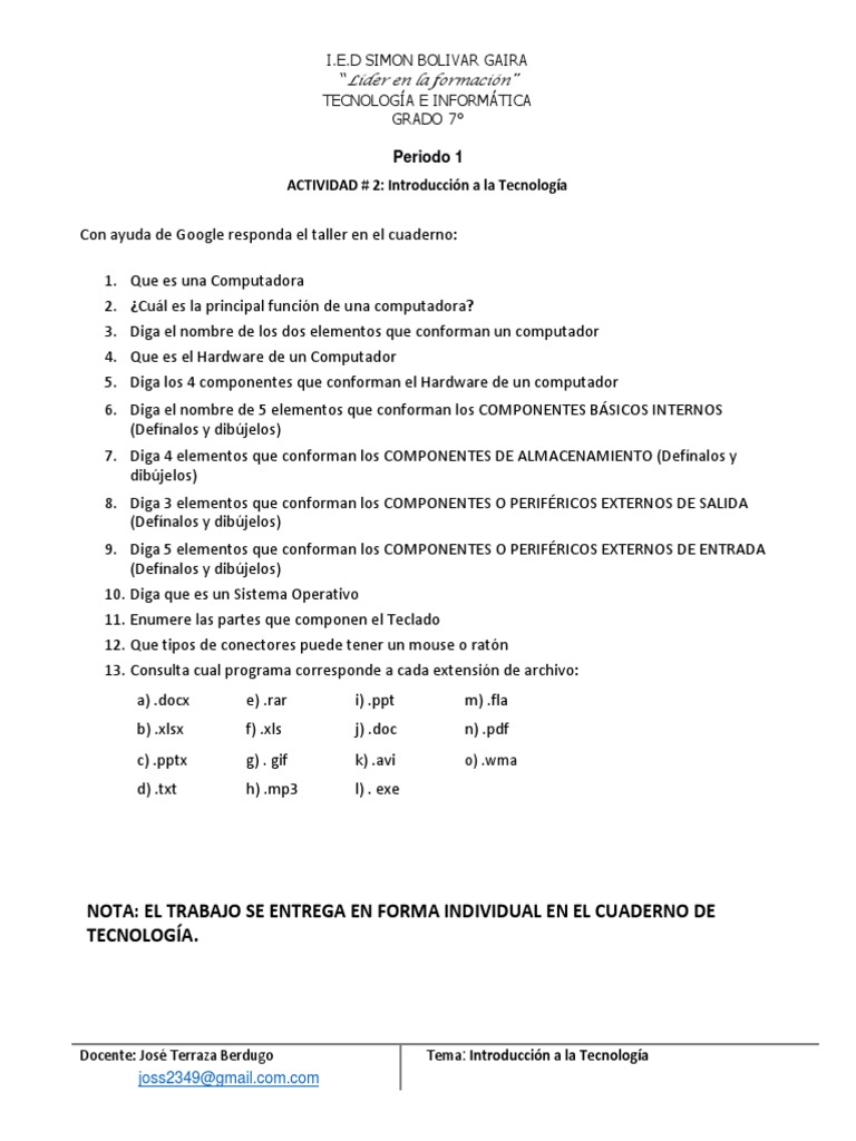 Introducción a la Tecnología 7° | PDF