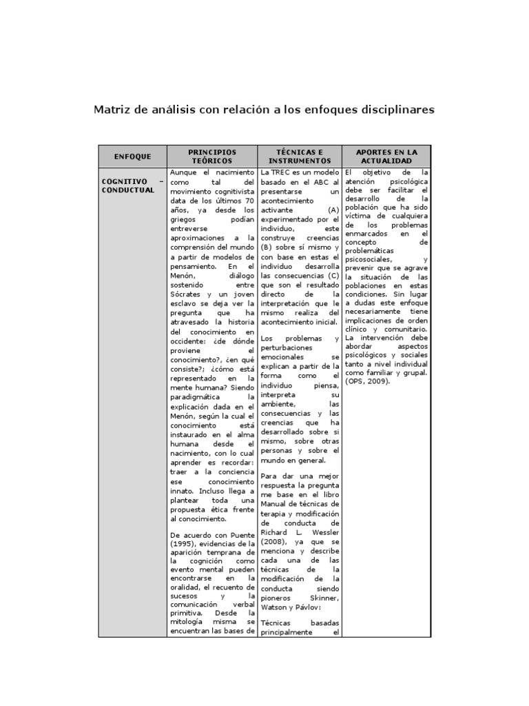 Matriz de Análisis Con Relación A Los Enfoques Disciplinares | PDF ...