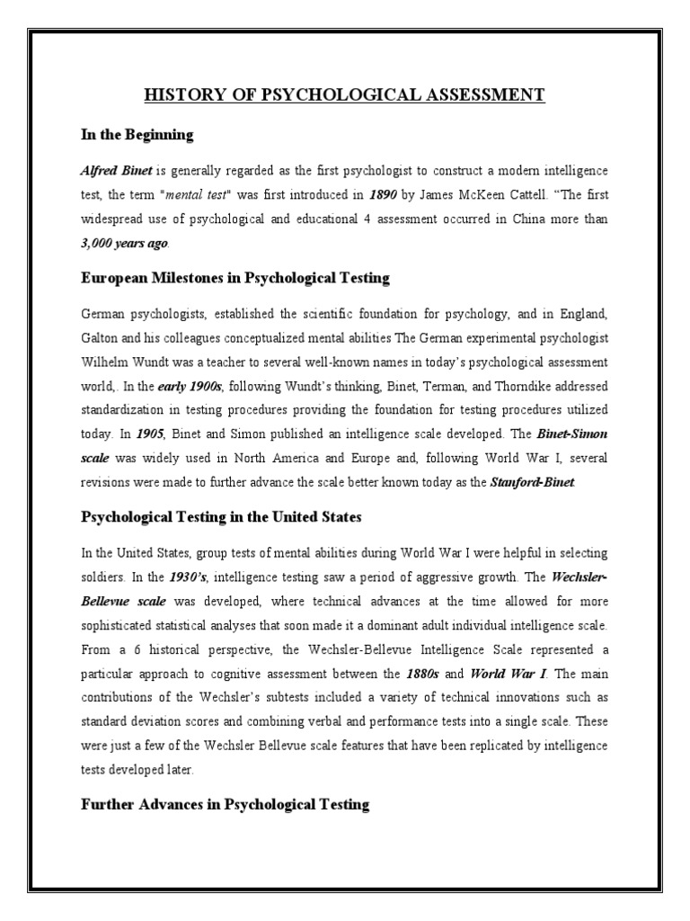History of Psychological Assessment: in The Beginning | PDF | Wechsler ...
