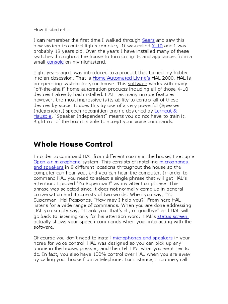 Home Automation with HAL 2000 System | PDF | Security Alarm | Automation