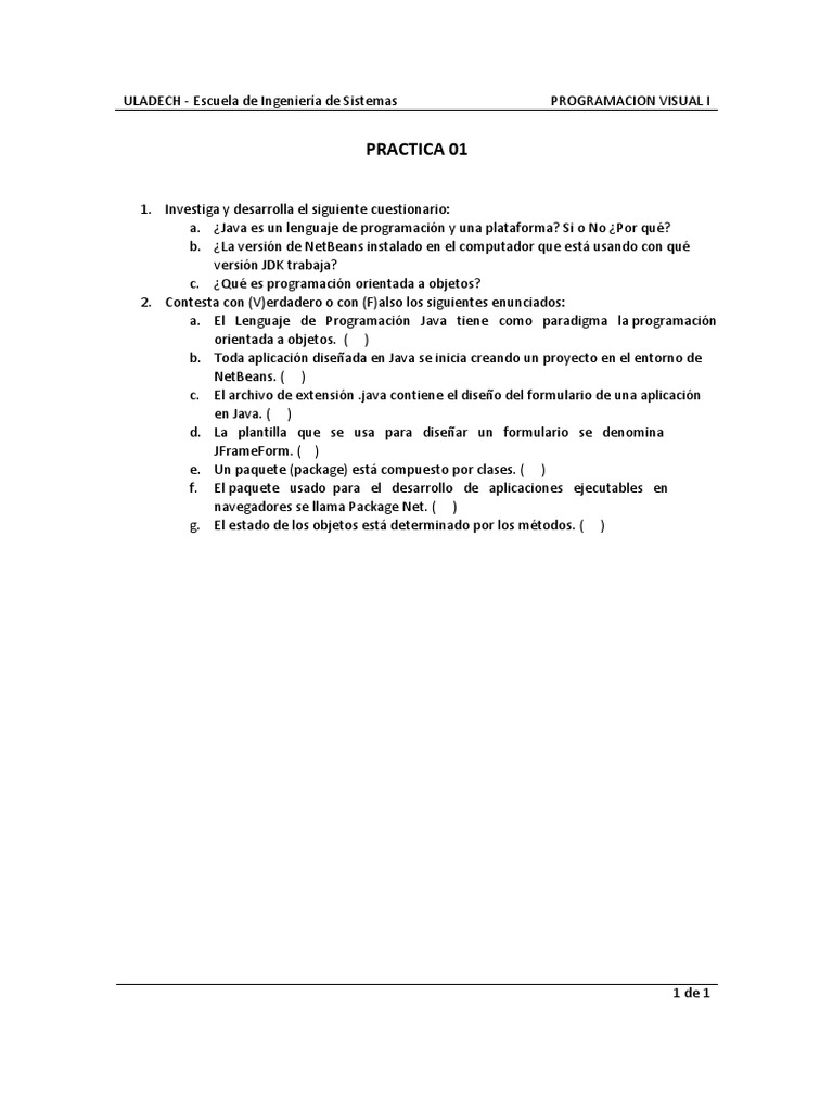 Cuestionario sobre Programación en Java | PDF | Informática | Tecnología