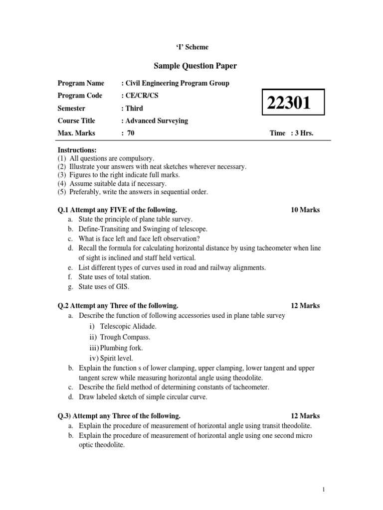 Sample Question Paper Advanced Surveying | PDF | Surveying | Scientific ...
