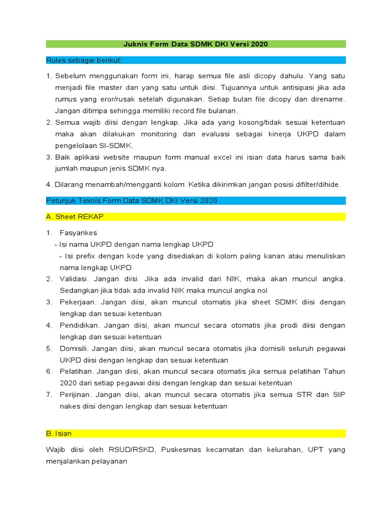 Juknis Form Data SDMK Dki Versi 2020 | PDF