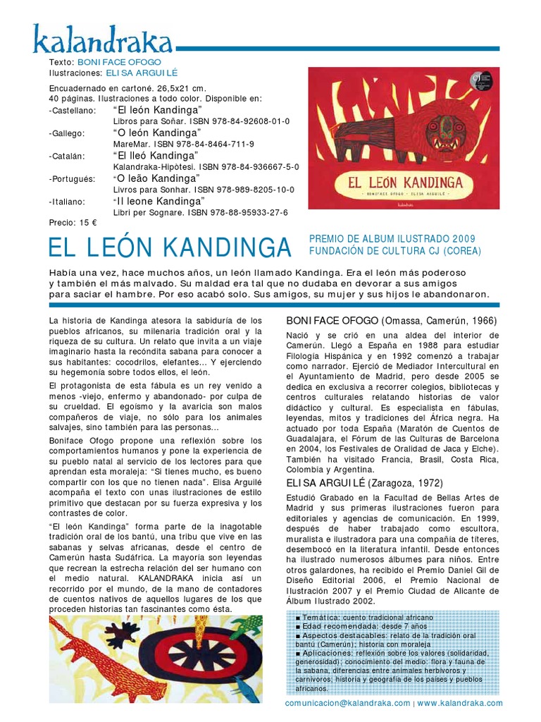 El león Kandinga: fábula africana | PDF