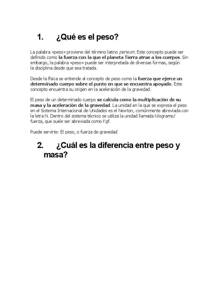 Qué es el peso | PDF