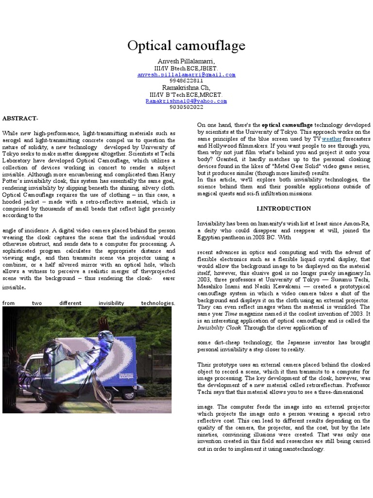 Optical Camouflage Abstract | PDF | Reflection (Physics) | Mirror