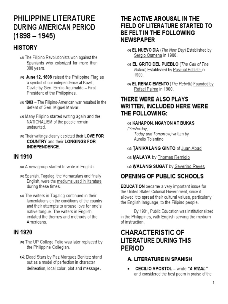 Philippine Literature During American Period | PDF | Philippines | Poetry