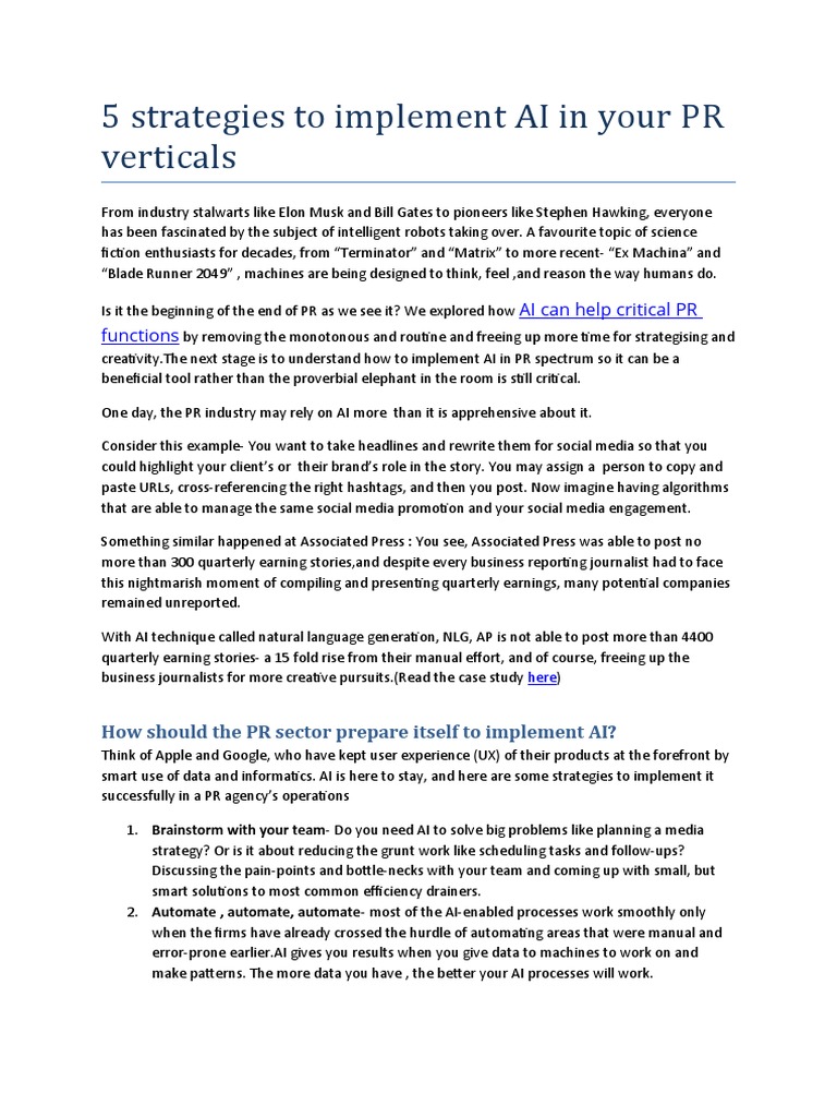 Implementing AI and PR Strategy | PDF | Artificial Intelligence ...