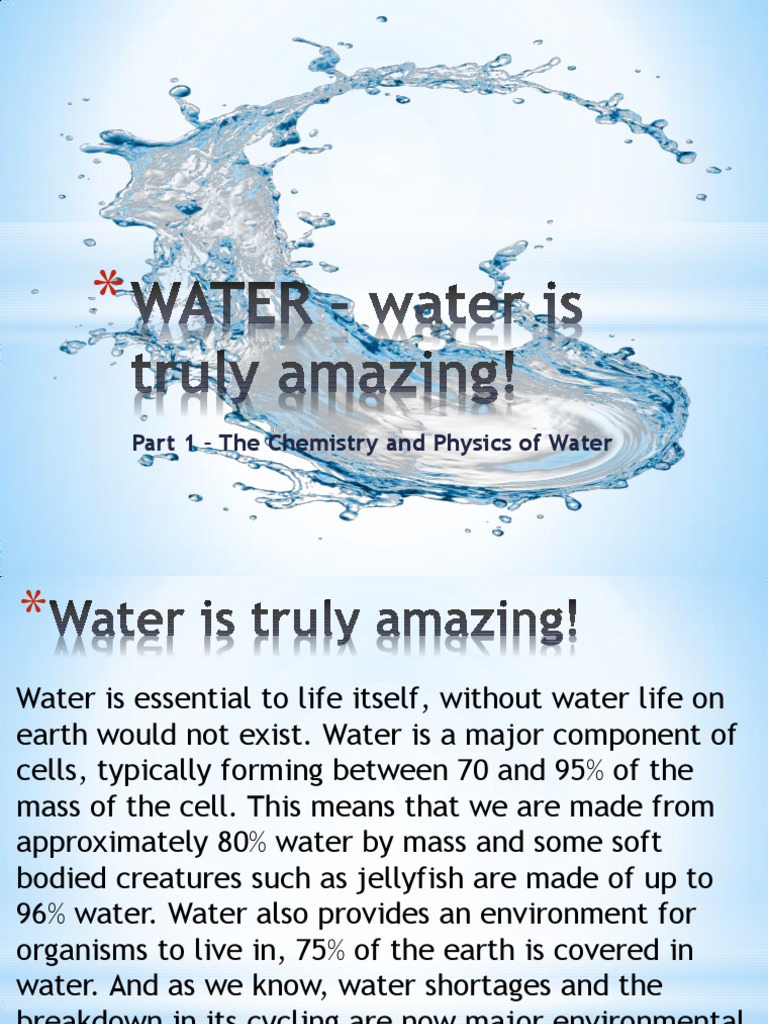Chemistry and Physics of Water Explained | PDF | Atoms | Chemical Bond