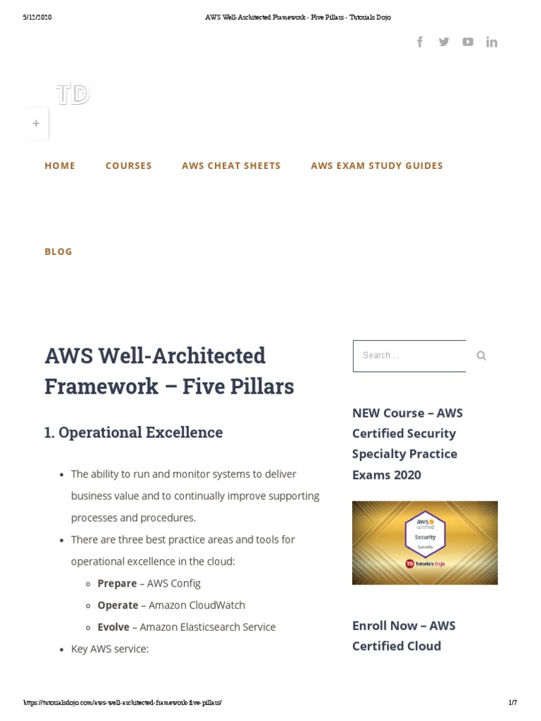 AWS Well-Architected Framework - Five Pillars - Tutorials Dojo | PDF | Amazon Web Services ...