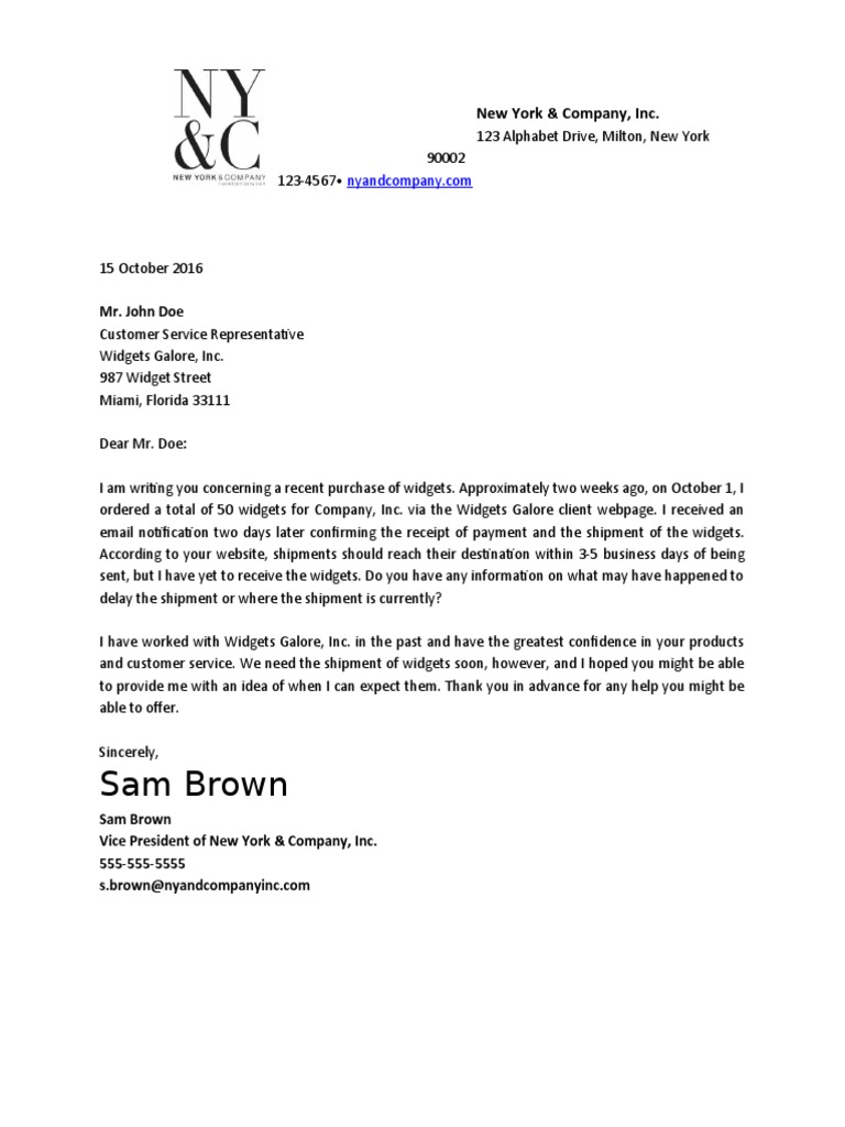 Business Letter Format About Shipment