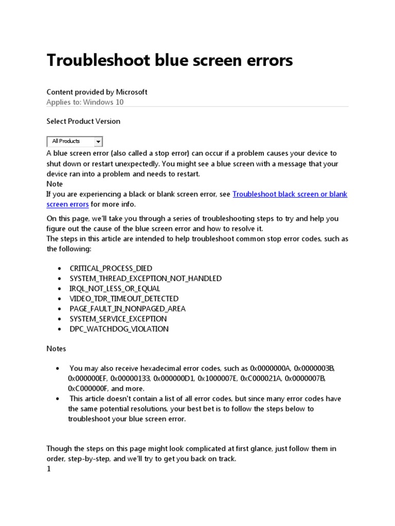 Troubleshoot Blue Screen Errors | PDF | System Software | Computer ...