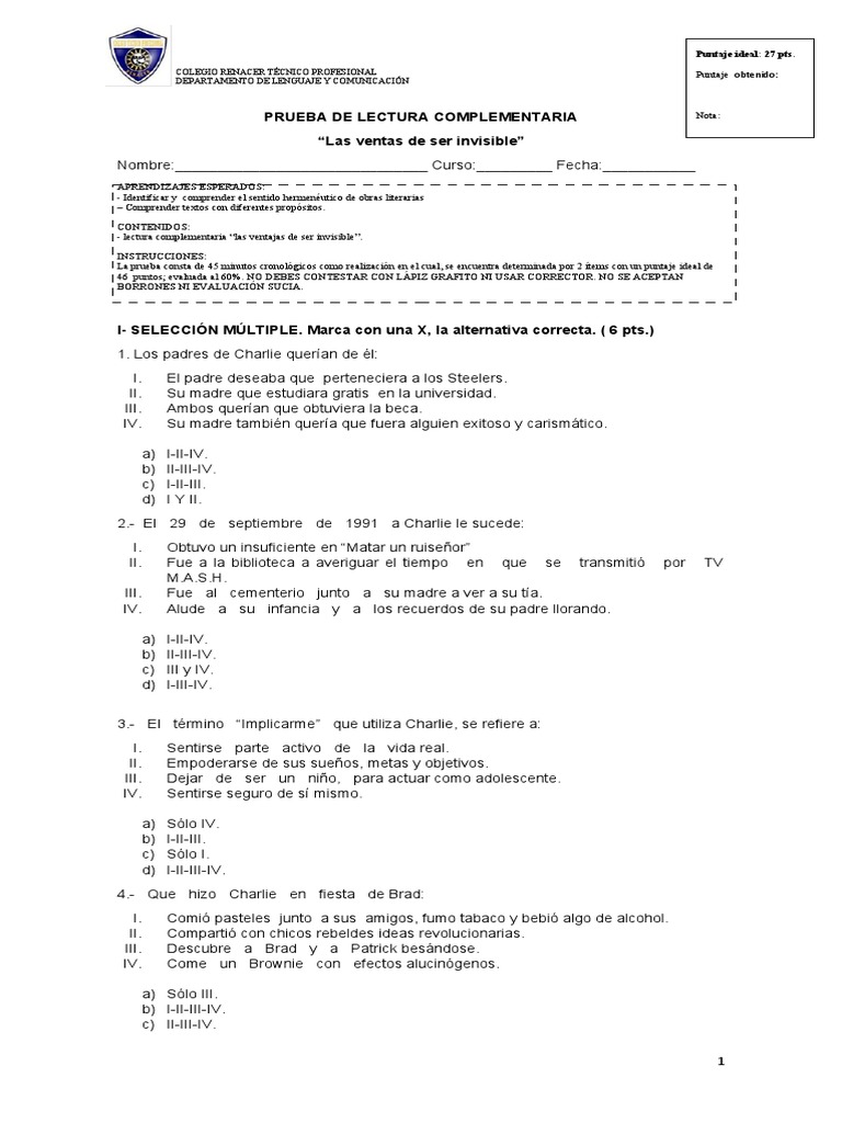 PRUEBA DE LECTURA COMPLEMENTARIA Las Ventajas | PDF