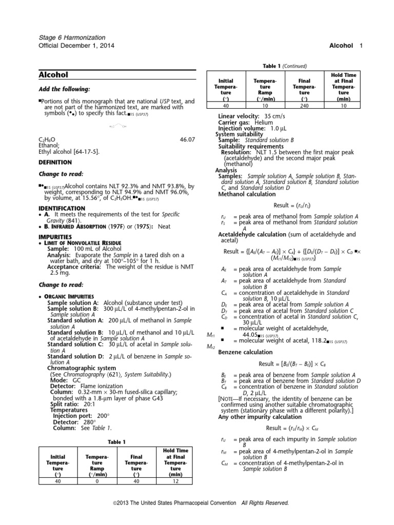 Alcohol-M1238 Usp Criterials | PDF | Chromatography | Chemistry