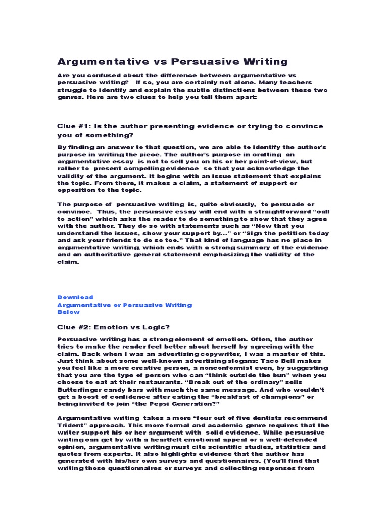 Argumentative Vs Persuasive Writing | PDF | Essays | Cognition