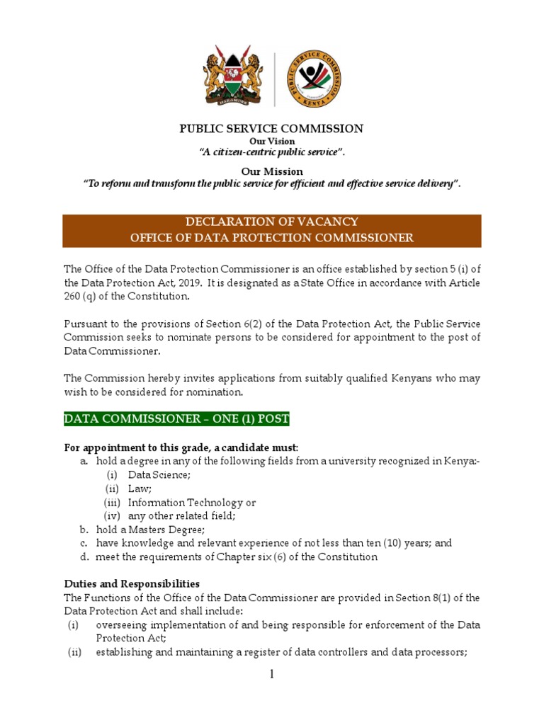 Public Service Commission: Declaration of Vacancy Office of Data ...