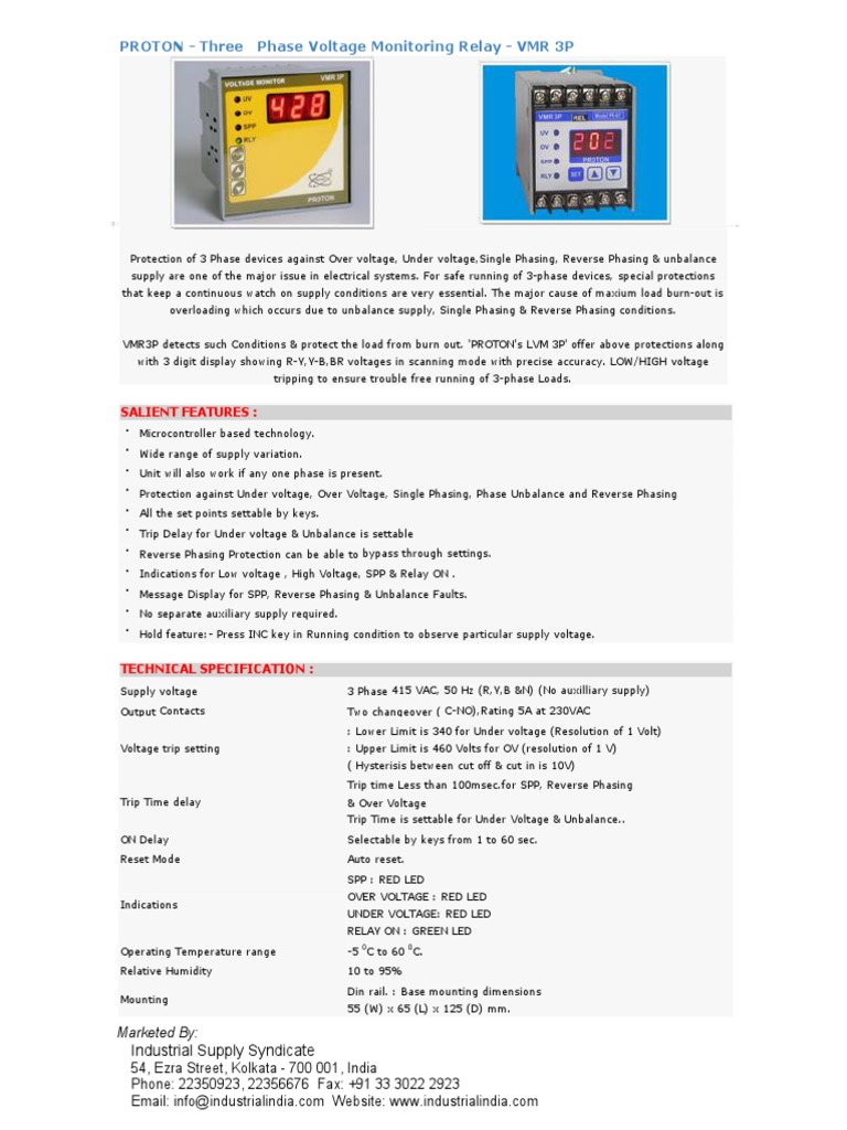PROTON - Three Phase Voltage Monitoring Relay - VMR 3P: Salient ...