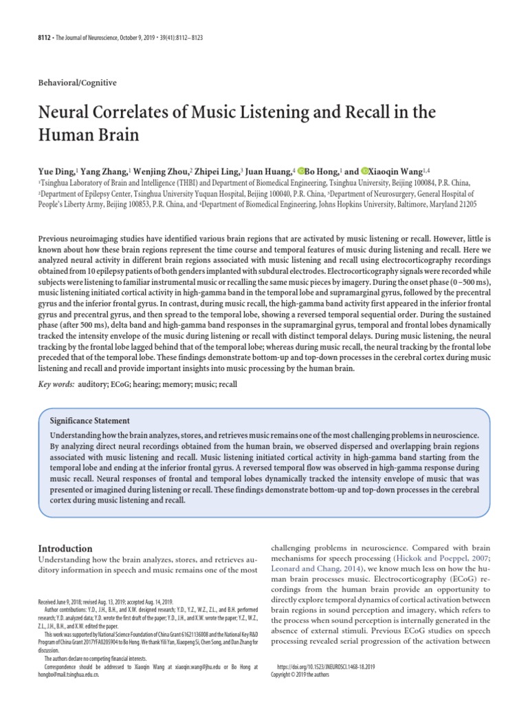 Neural Correlates of Music Listening and Recall in The Human Brain ...