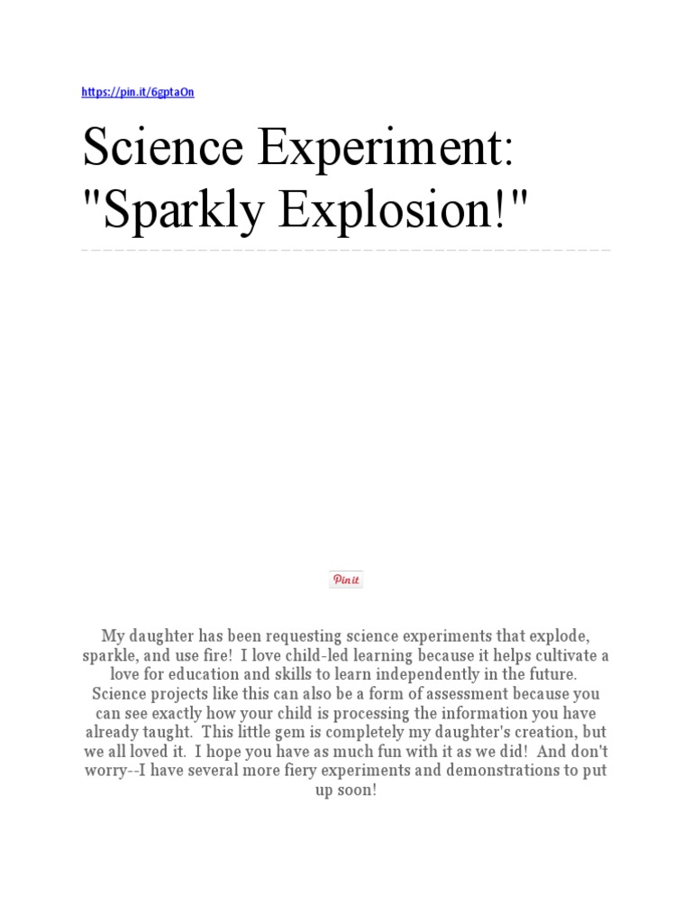 Science Experiment: "Sparkly Explosion!" | PDF