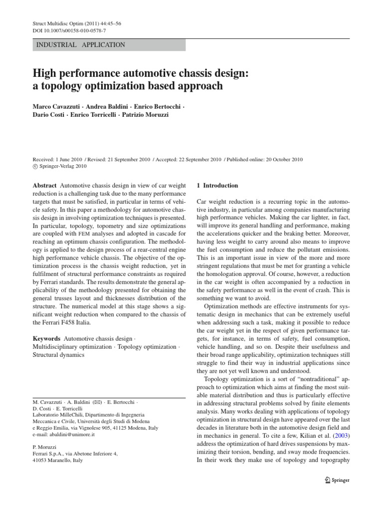 High Performance Automotive Chassis Design Topology Optimization Based Approach Pdf