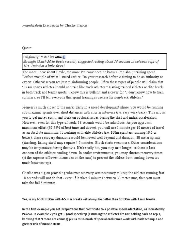 Charlie Francis - Rest Interval Discussion | PDF | Nature | Sports