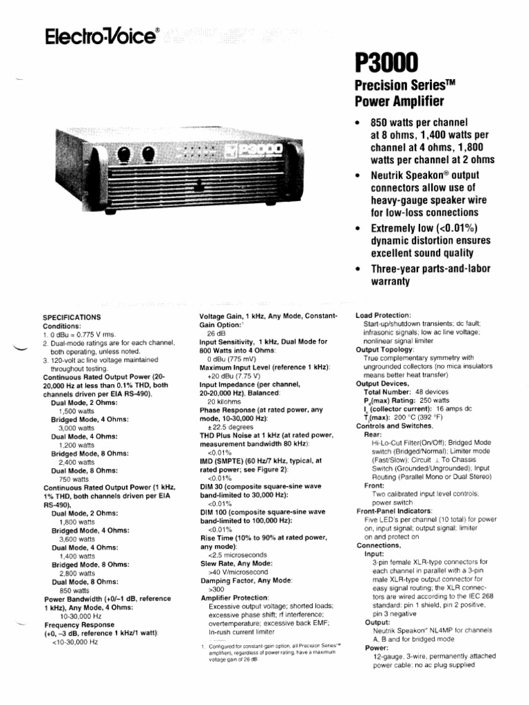 Electrovoice p3000 Amplifier Service Manual PDF | PDF