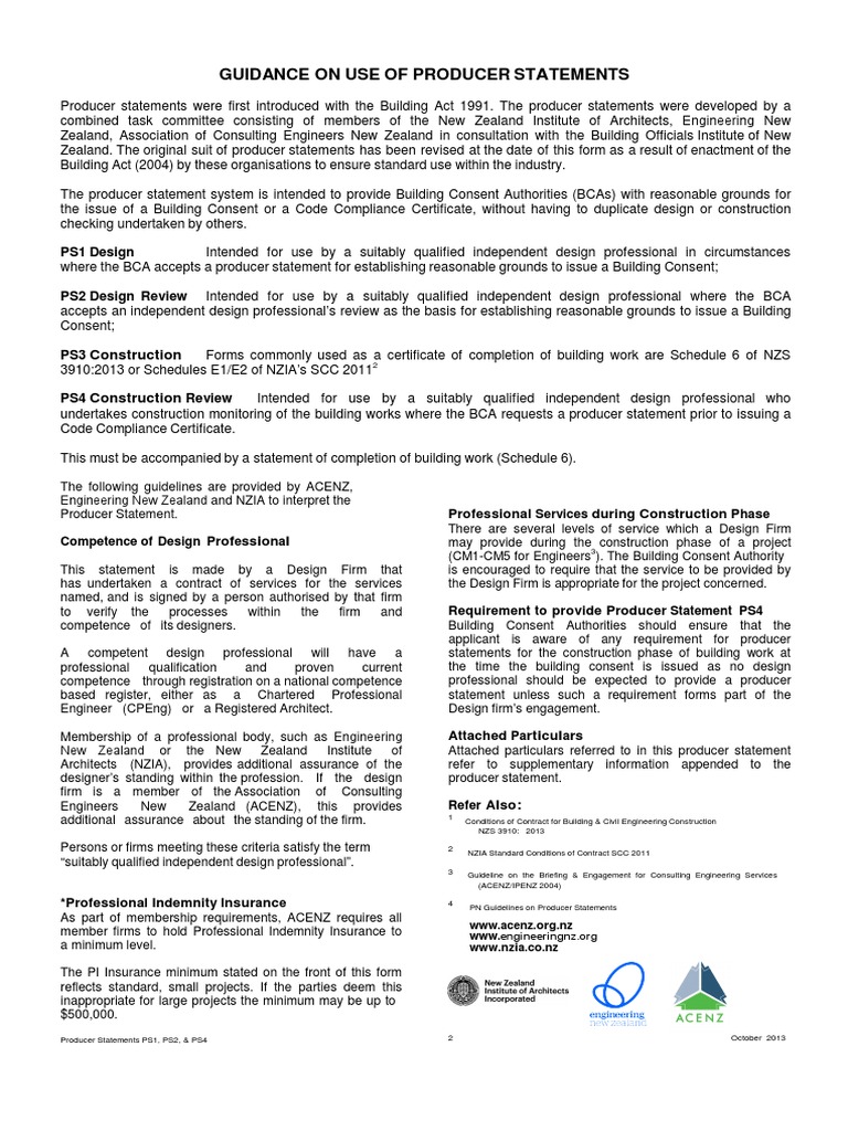 Guidance On Use of Producer Statements: PS1 Design | PDF | Architect ...