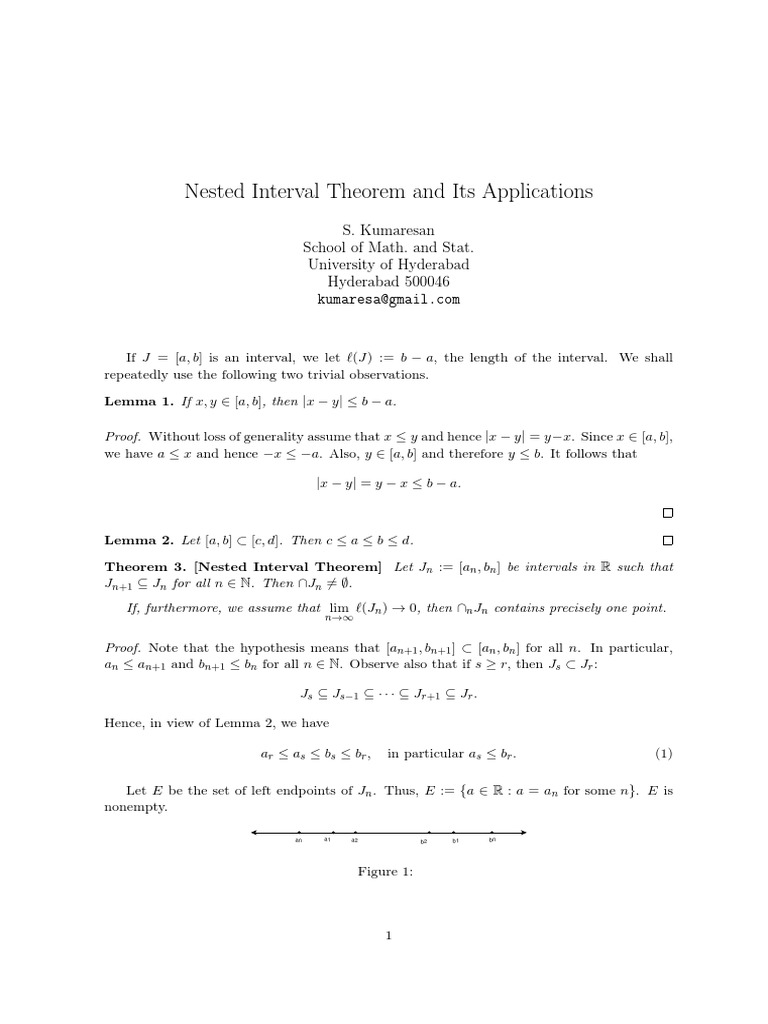 Nested Interval Theorem And Its Applications Pdf Real Number Interval Mathematics