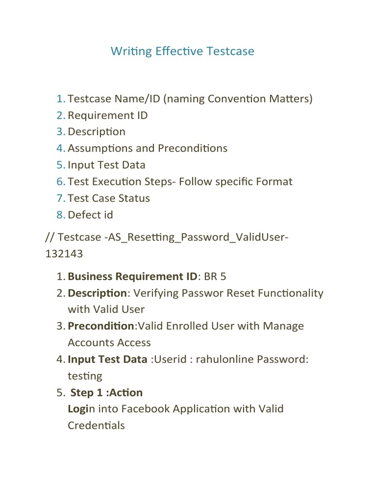 Writing Effective Testcase: Login Into Facebook Application With Valid ...