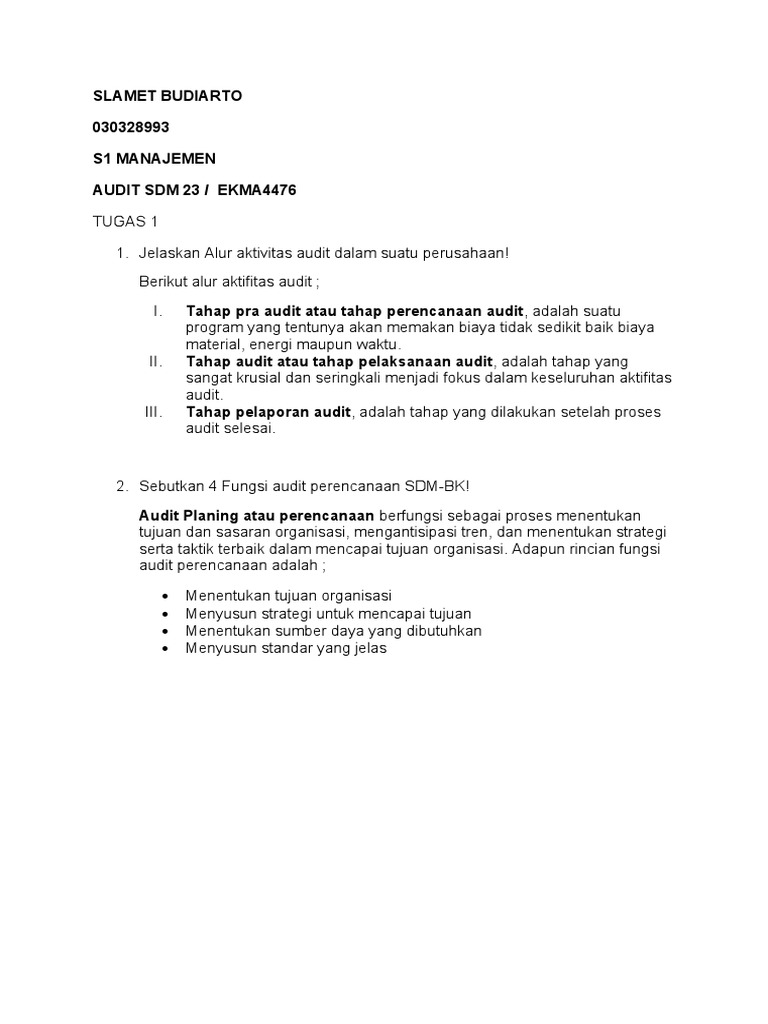 Tugas 1 Audit SDM EKMA4476 | PDF | Karier & Perkembangan