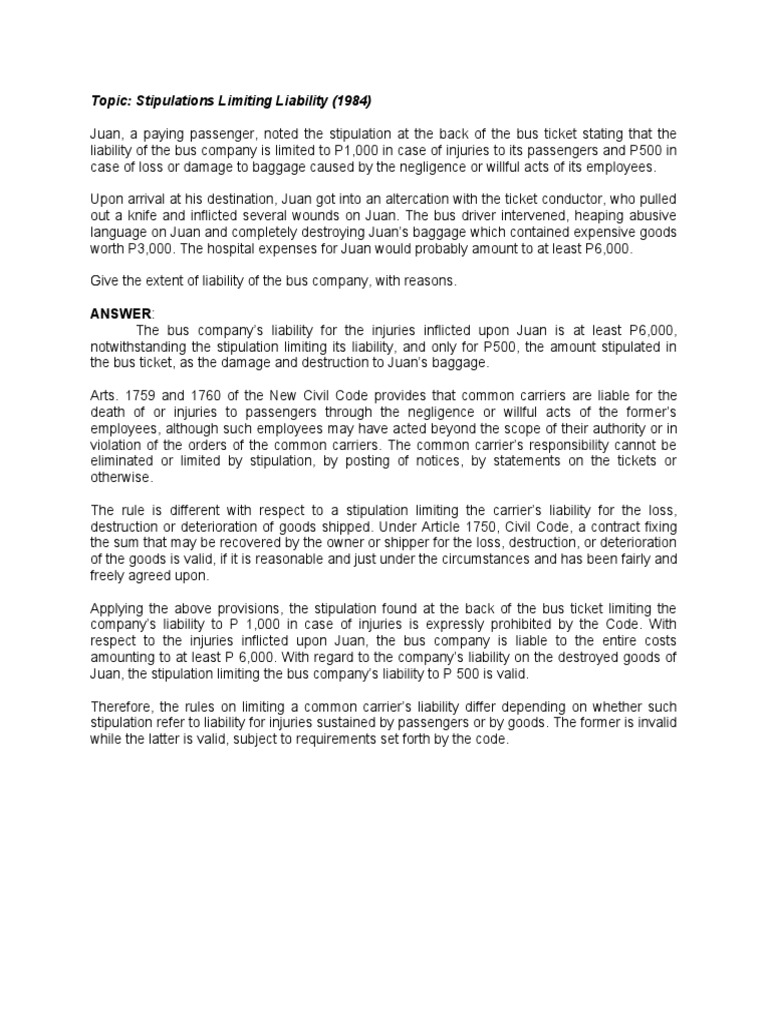 Updated Transpo Bar Questions | PDF | Law Of Agency | Common Carrier