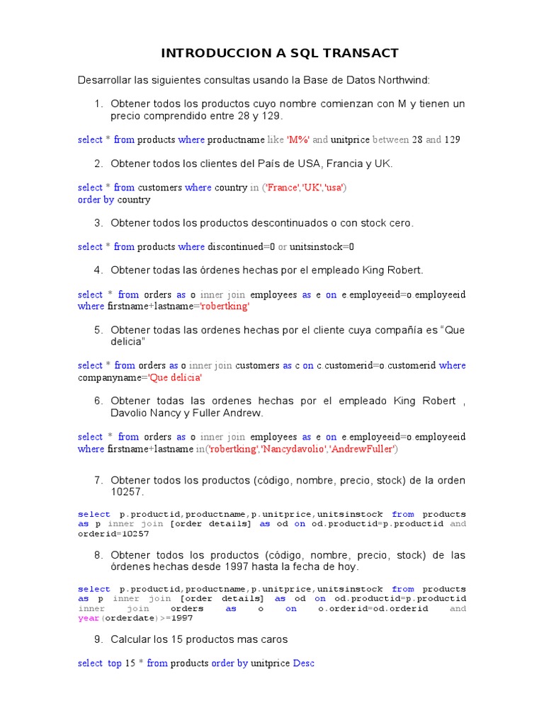 Consultas SQL en Base de Datos Northwind | PDF | Bases de datos ...