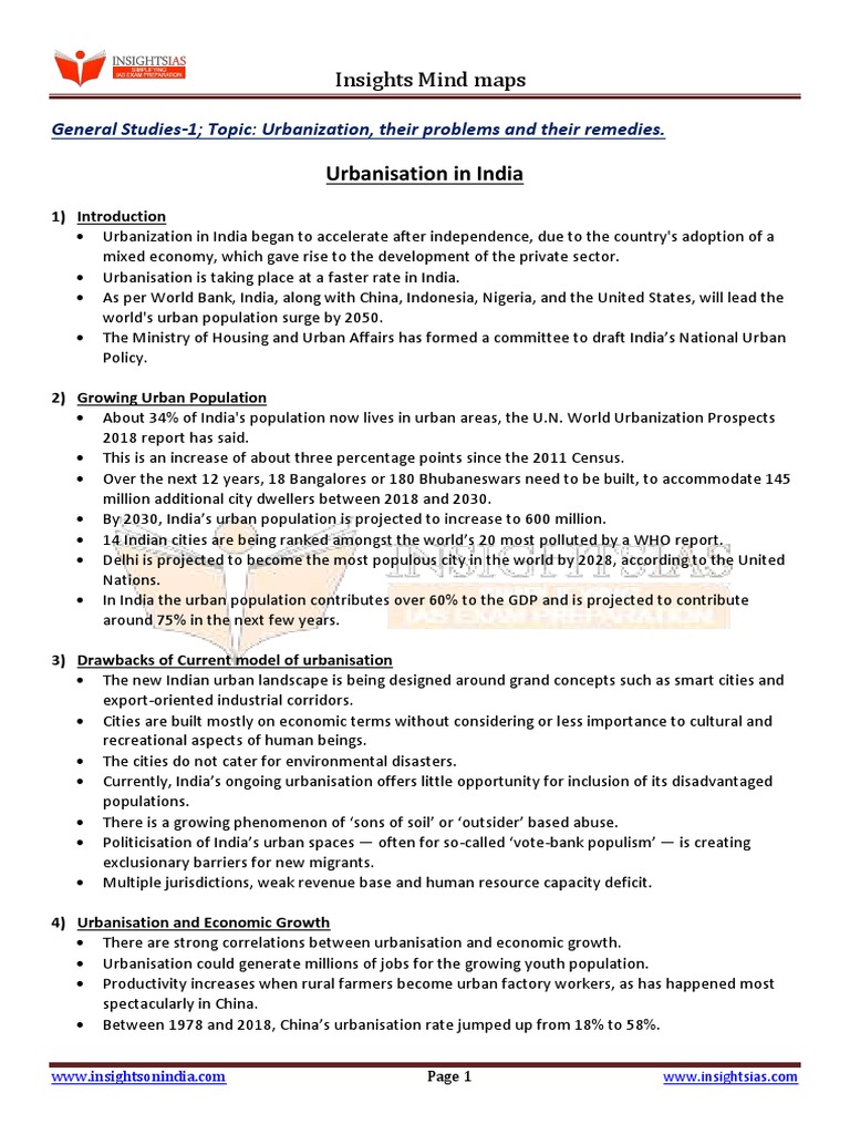 Insights Mind Maps: Urbanisation in India | PDF | Urbanization | Air ...