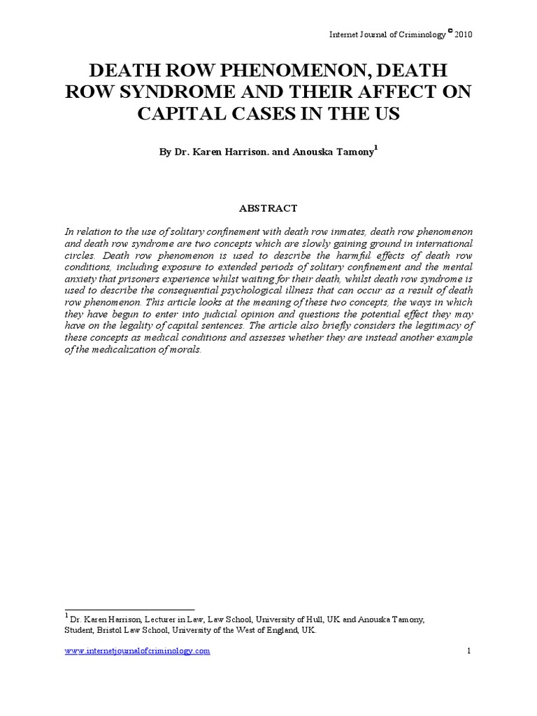 Death Row Phenomenon, Death Row Syndrome and Their Affect On Capital ...