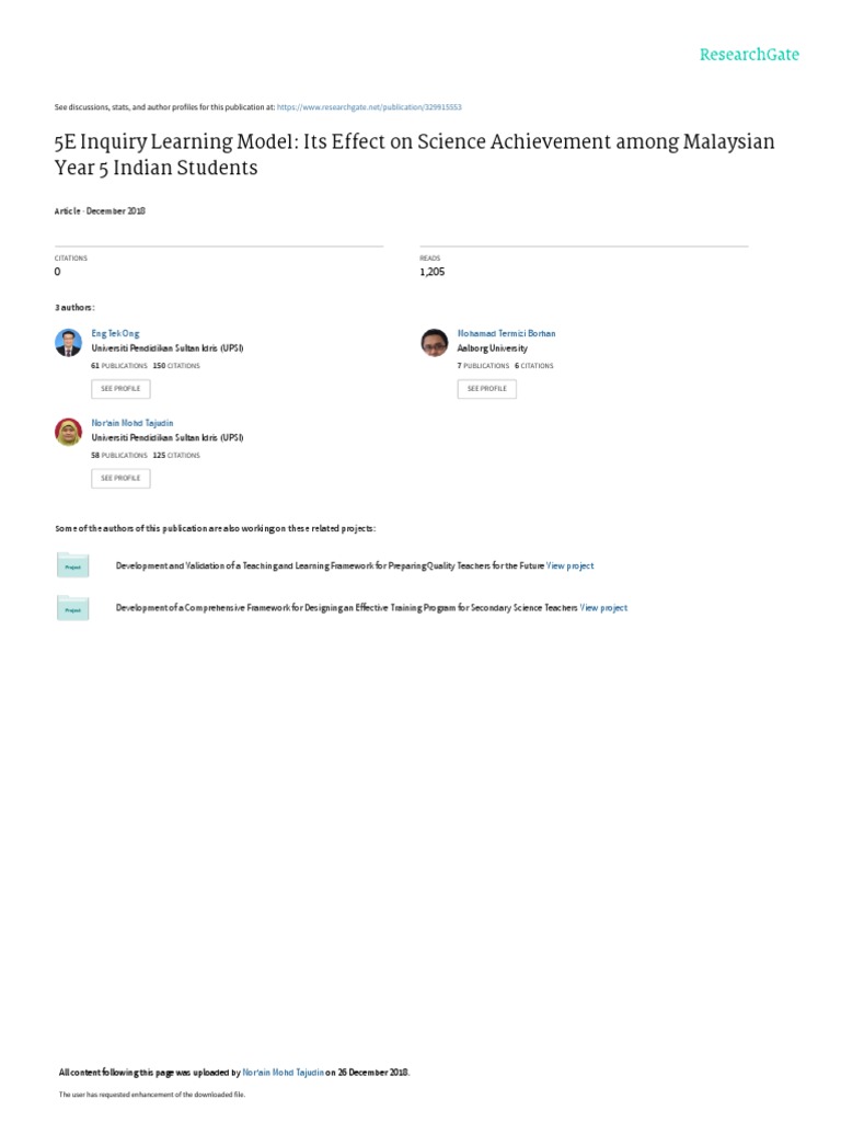 5E Inquiry Learning Model: Its Effect On Science Achievement Among ...