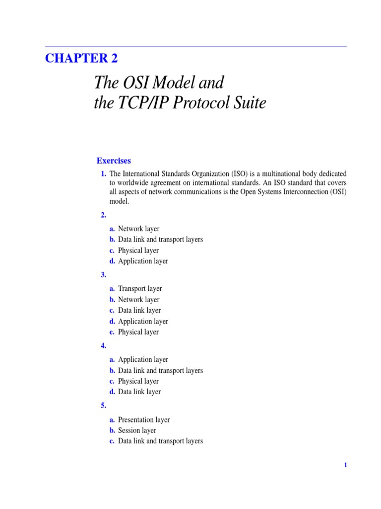 The OSI Model and The TCP/IP Protocol Suite: Exercises | PDF | Osi Model | Networking Standards