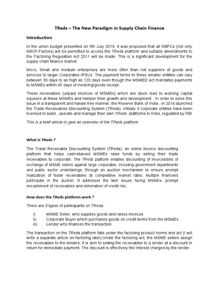TReds Platform - An Overview | PDF | Factoring (Finance) | Invoice