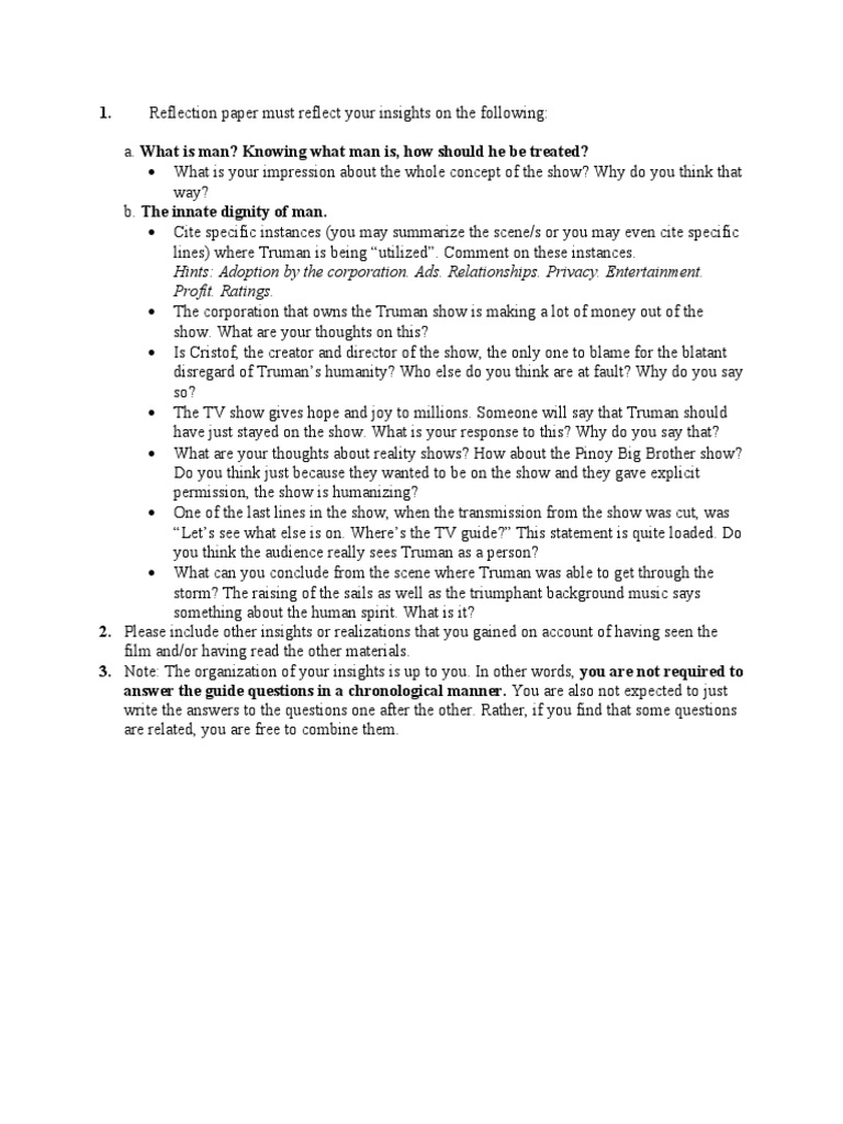 Guide Questions Truman Show | PDF | Social Science