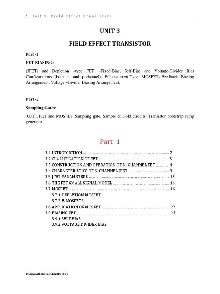 EDC-II Unit-3 Field Effect Transistor & MOSFET Theory | PDF | Field Effect Transistor | Bipolar ...