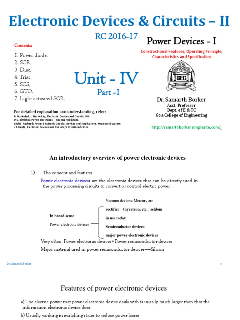 EDC-II Unit-4 Part 1 SCR, Diac, Triac, SCS, GTO, & LASCR | PDF | P–N ...