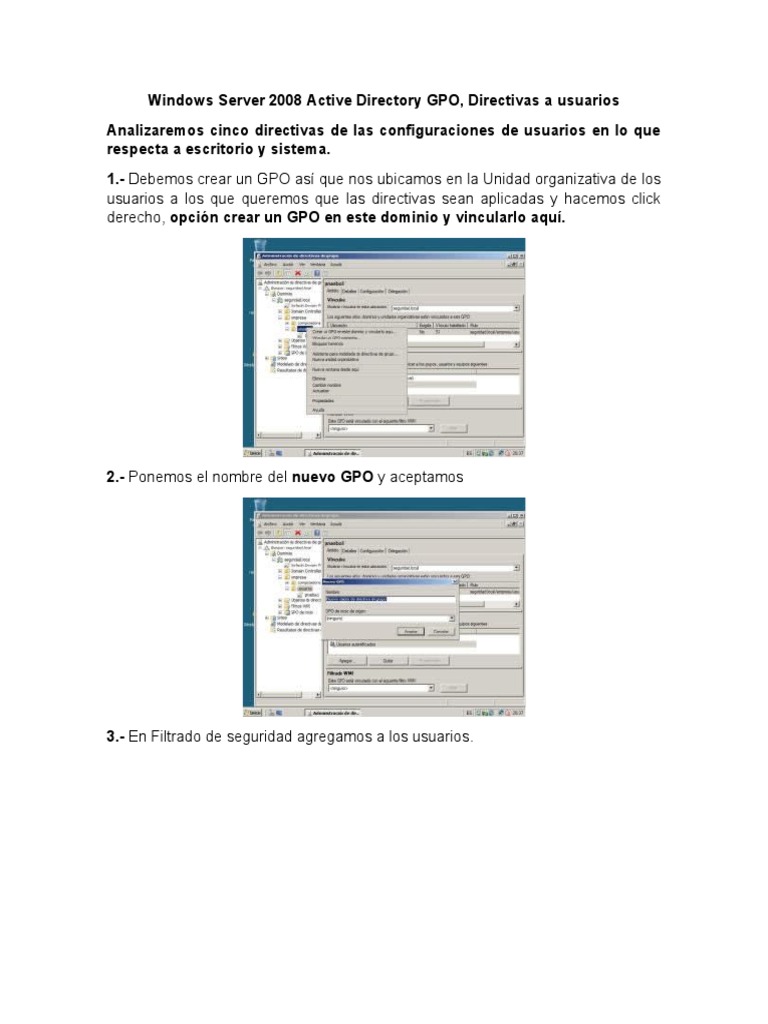 Windows Server 2008 Active Directory GPO | PDF | Registro de Windows | Usuario (informática)
