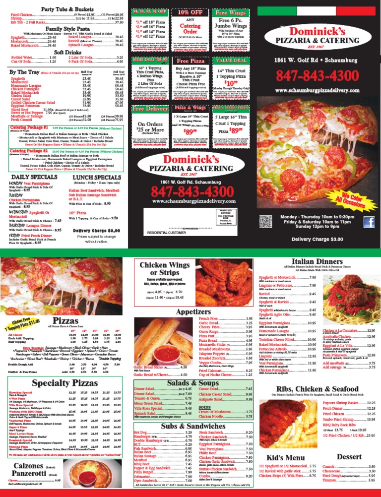 Dominick's Villa Rosa Pizzeria Menu 4-16-20 | PDF | Pizza | Hamburgers