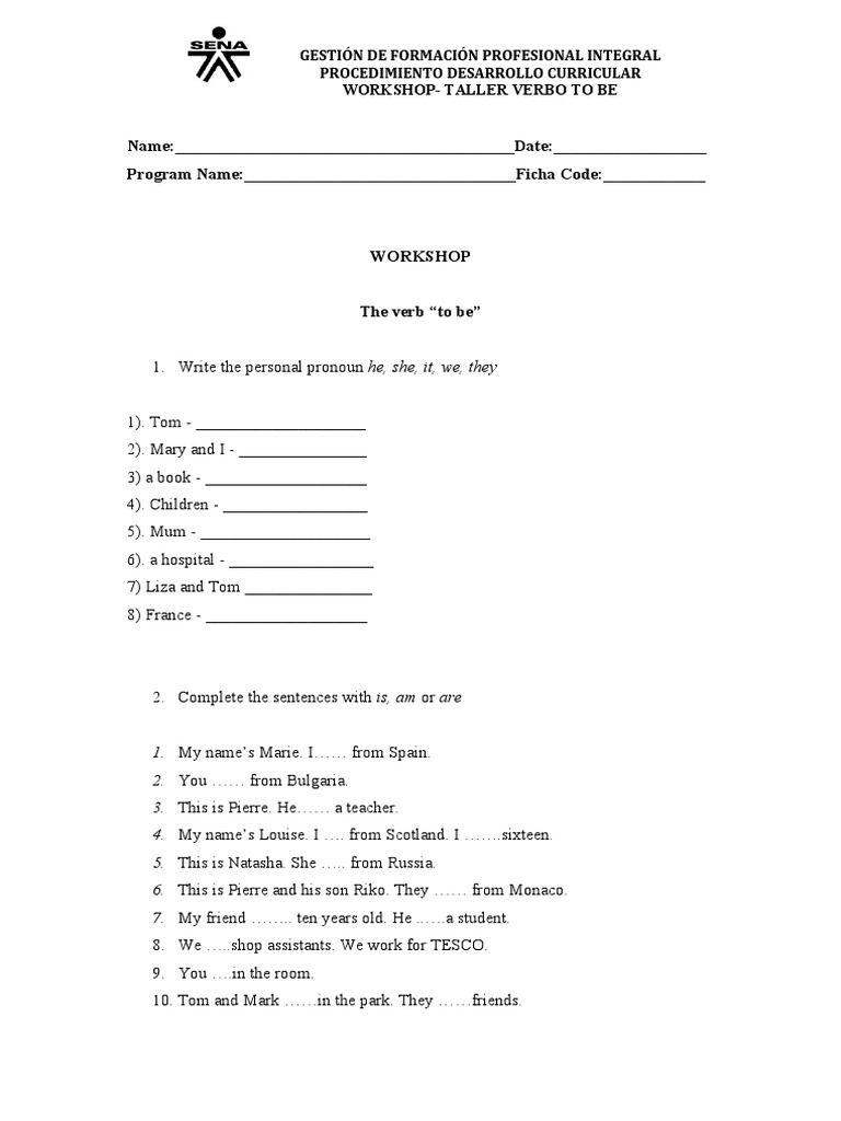 Workshop Verb Be | Download Free PDF | Syntax | Syntactic Relationships